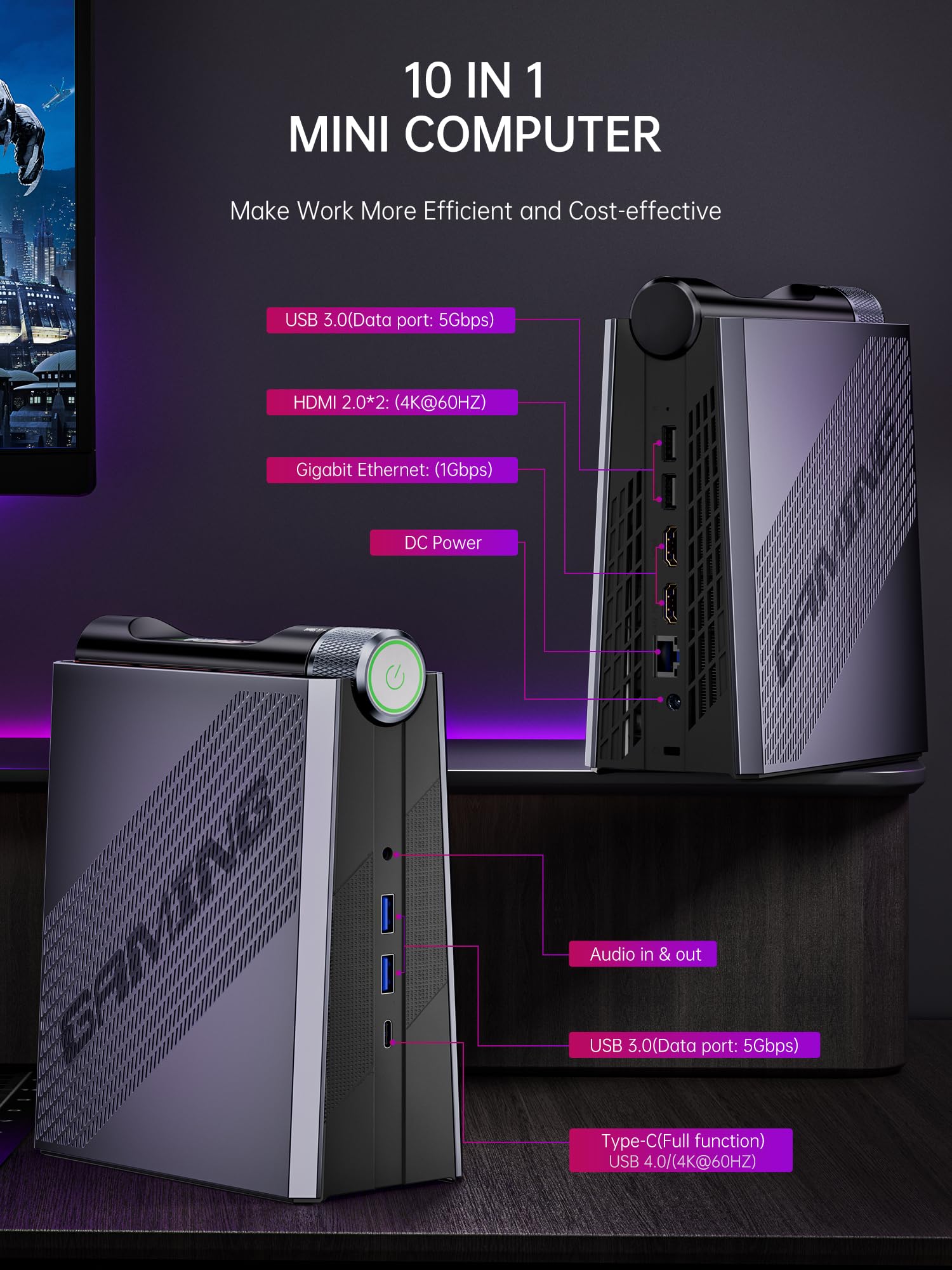 ACEMAGICIAN [Mini Gaming PC] Mini Computers Ryzen 9 6900HX[up to 4.9Ghz], 32GB DDR5 512GB NVMe SSD Mini PC with AMD Radeon 680M, RGB Lights/WiFi6/BT5.2/Dual Channel/3 Modes Mini Desktop