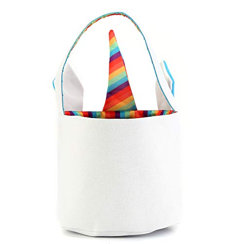Unicorn Easter Basket Canvas Cartoon Easter Basket Bag for Eggs Hunts (Rainbow Unicorn)
