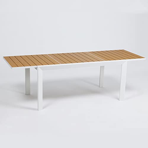 Aoodor Outdoor 6-10 Person Aluminum Patio Extendable Dining Table, Rectangular Table & 8 Chairs for Patio, Deck, Garden,Courtyard - Brown and White
