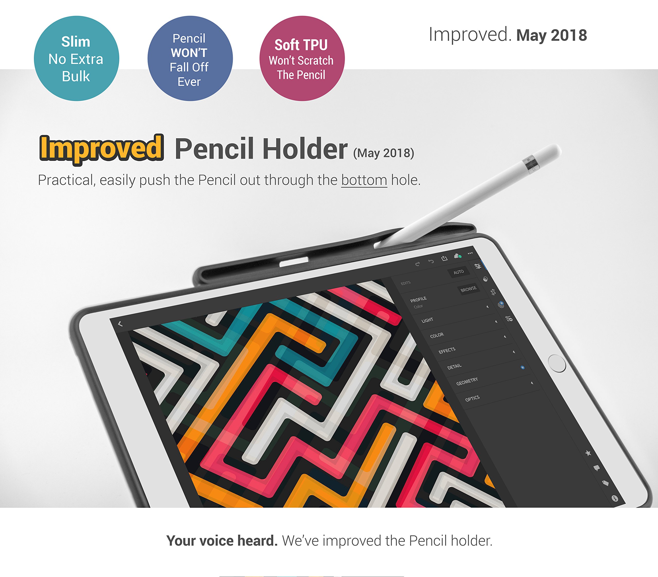 TineeOwl iPad Pro/Air 3 (10.5-inch) Case with Pencil Holder [Improved] Thin and Slim, Compatible with Apple Smart Keyboard and Smart Cover (Clear/Black)