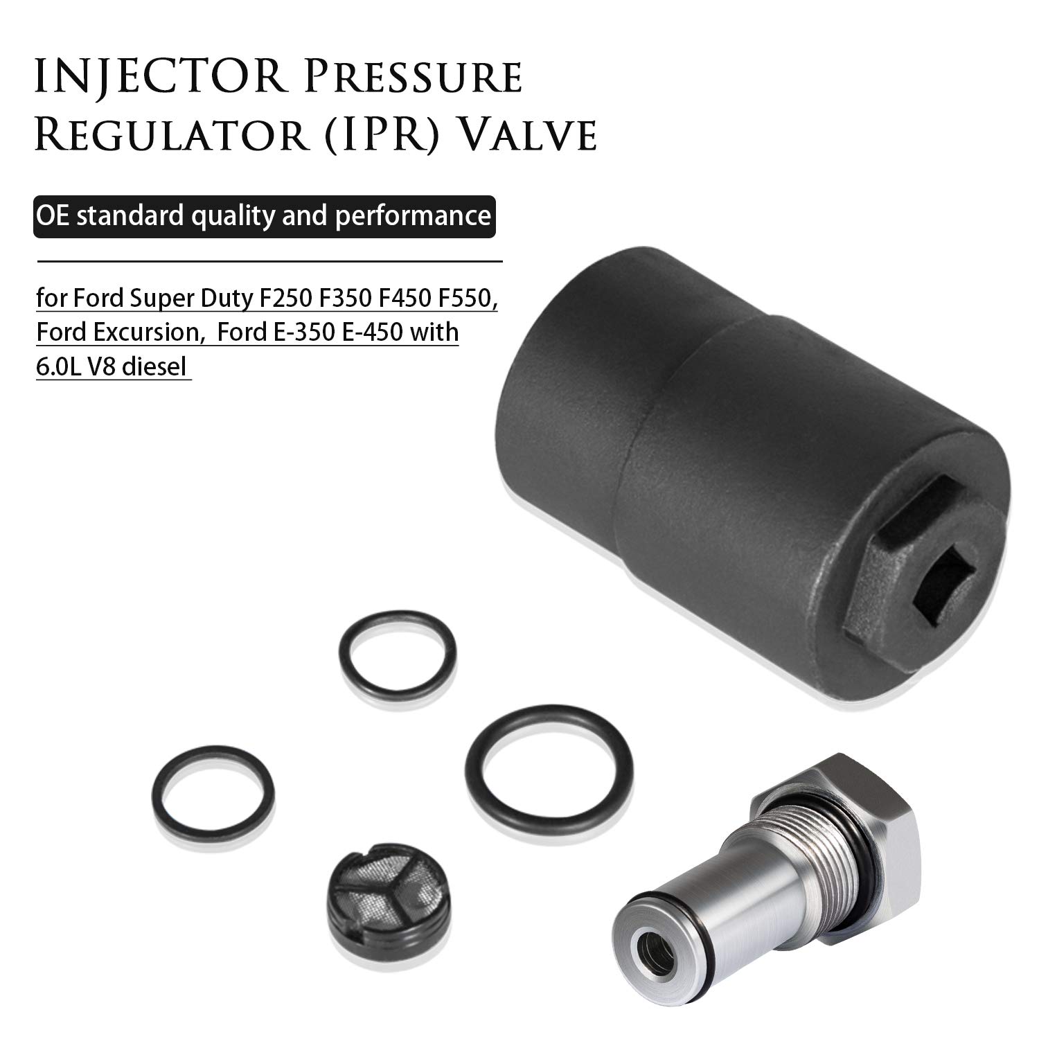 6.0 IPR Valve Socket and Air Test Fitting Tool Kit, Injector Pressure Regulator Valve Socket Kit for 2003-2010 Ford 6.0L E-350/ E-450, Excursion, F-250/F-350/F-450/F-550 Super Duty