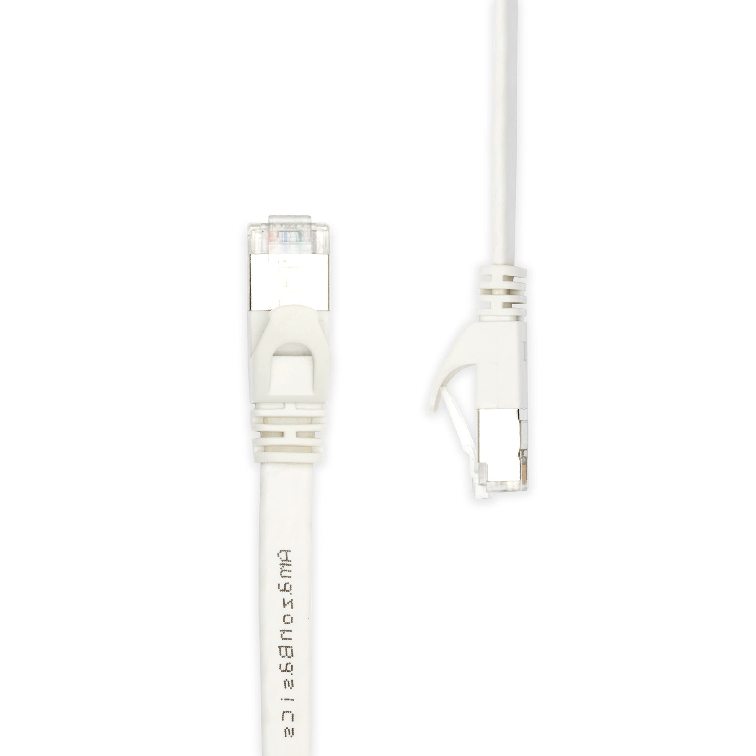 Amazon Basics RJ45 Cat 7 Ethernet Patch Cable, Flat, 600MHz, Snagless, Includes 15 Nails, 30 Foot, White