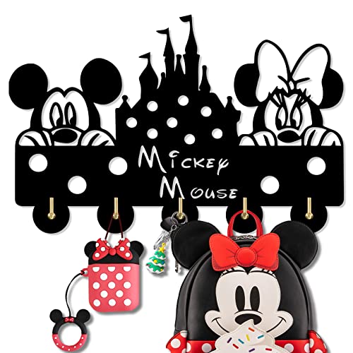 Mickey Mouse Disney Key Hooks,Door Hooks Self-Adhesive Key Holder for Wall Entryway, Kitchen,5 Hook Black Heavty Duty 6lb (Mickey Mouse)