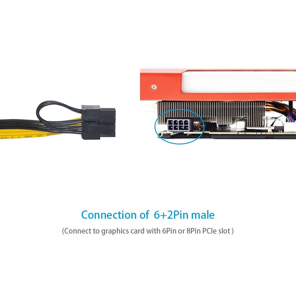 6 Pin PCI-e to 8 Pin (6+2) PCI-e Power Cable for HP Dell 750W / 1200W Server PSU Breakout Board Graphic Cards GPU Mining (8-Pack)