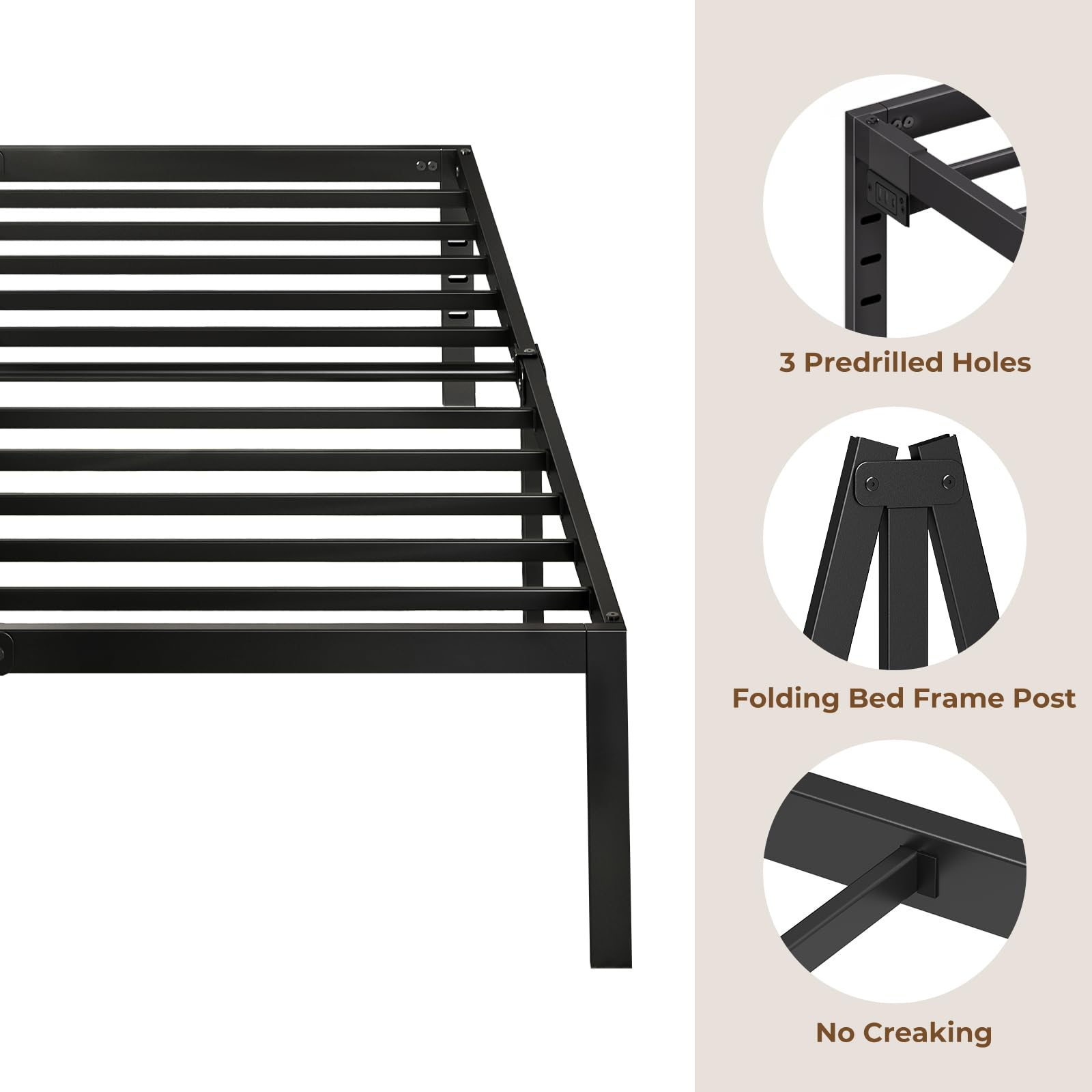 Rolanstar Bed Frame Twin Size with USB Charging Station, 14 Inch Metal Platform Bed Frame, Mattress Foundation with Heavy Duty Steel Slat Support, No Box Spring Needed, Easy Assembly, Black