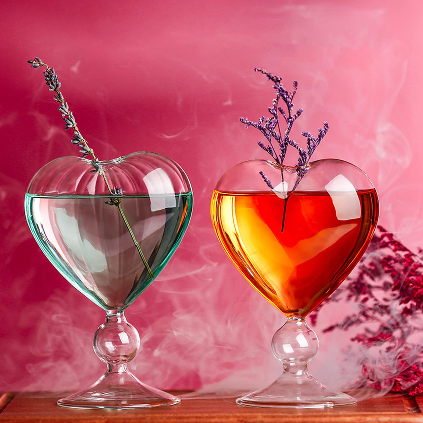 8 Oz Unique Cocktail Glasses Set of 2 Creative Heart Shaped Wine Glasses with Straw Romantic Drinking Glasses Juice Glasses for Wedding Home Bar Party(Glossy)
