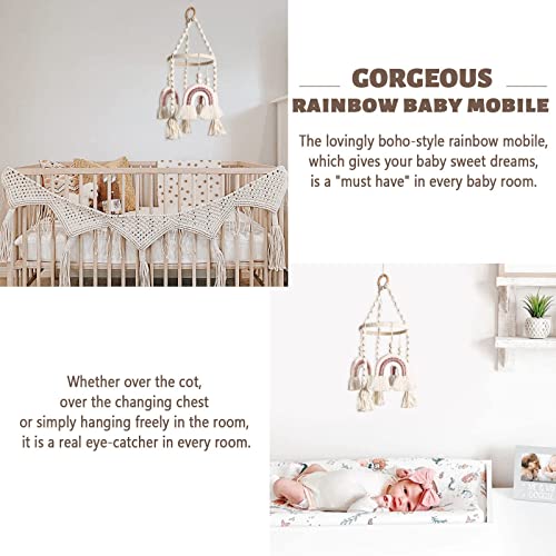 Baby Mobile for Crib - Rainbow Baby Mobile - Crib Mobile for Girls - Boho Crib Mobile - Boho Nursery Decor - Mobile for Bassinet, Pack N Play - Pink