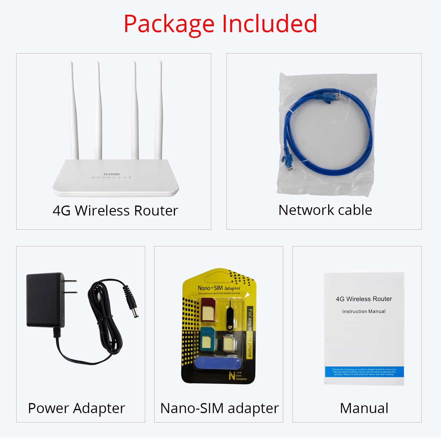 TUOSHI N300 WiFi Unlocked 4G LTE Modem Router with SIM Card Slot, 300Mbps WiFi, LTE Cat4, EC25-AF Qualcomm Chipset, 5dBi High Gain Antennas, Plug and Play, LT15F