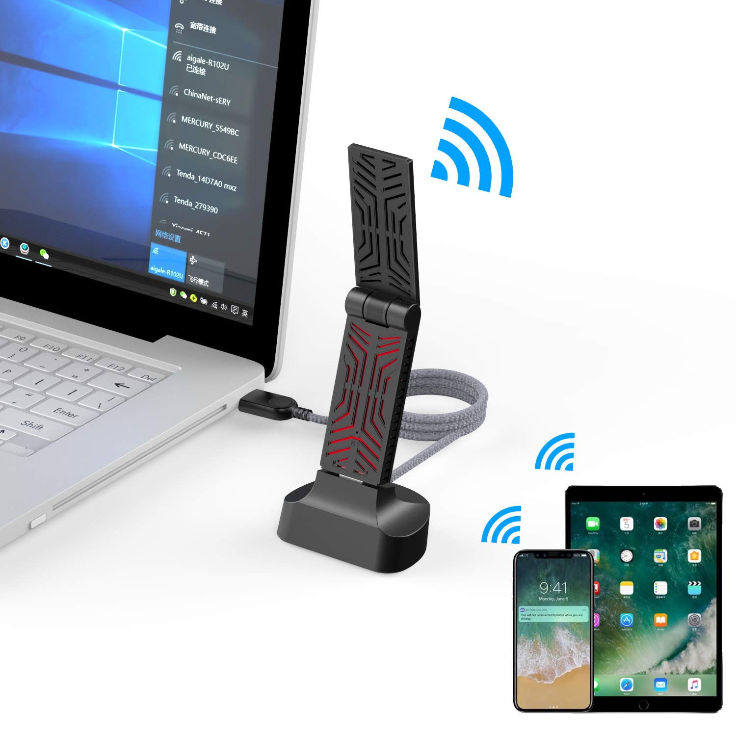 USB WiFi Adapter 1900mbps,WAVLINK Dual Band USB 3.0 WiFi Dongle/2.4 + 5Ghz Wireless Network Adapter/Card for PC/Desktop/Tablet/Laptop, 802.11ac WiFi Support Windows 11/XP/Vista/7/8/8.1/10 and MAC OS