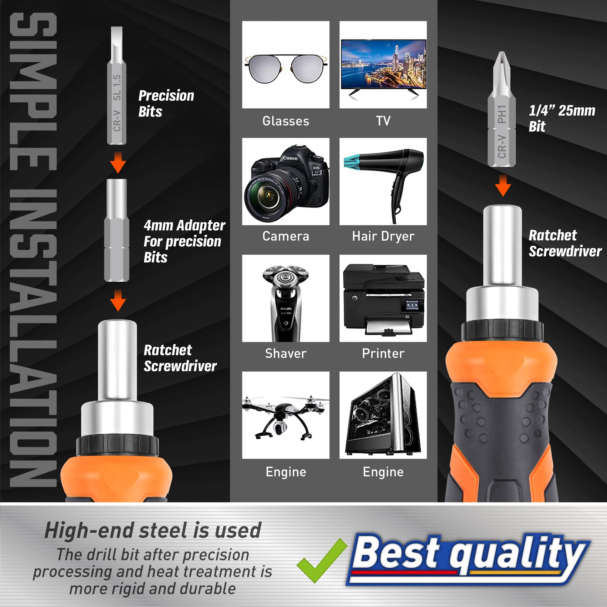 Amartisan 22 IN 1 Ratchet Screwdriver Set, Precision Multi-bit Ratchet Screw Drivers, Slotted/Philips/Pozi/Torx