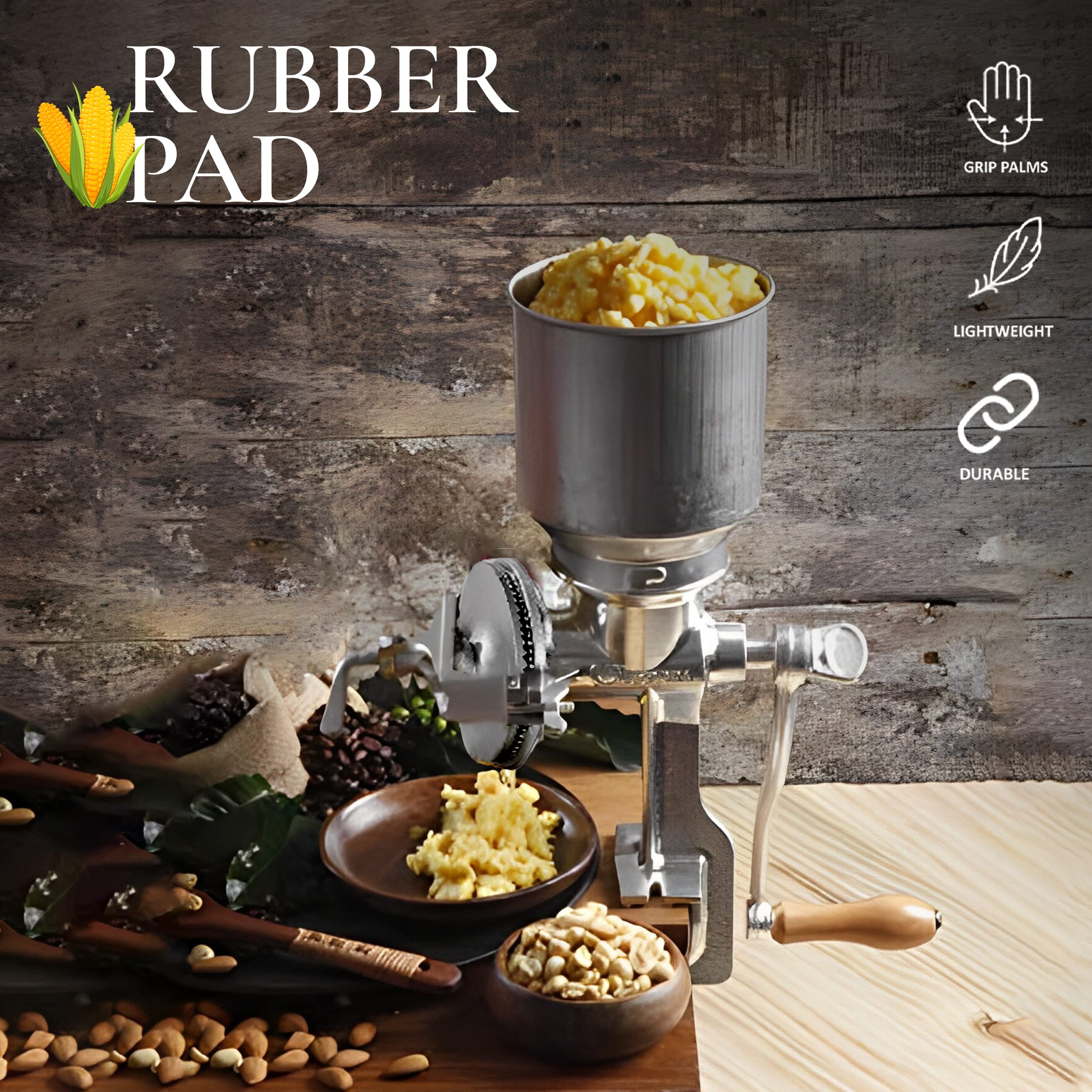 Alpine Cuisine Cast Iron Corn Grinder 17 Inch with High Hopper, Grinder for Corn Coffee Food Wheat Oats Nuts Spices Seeds Herb Grinder Great for Restaurants Kitchens Bakery