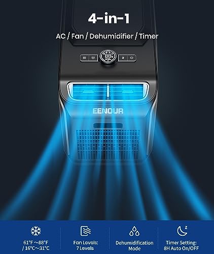 EENOUR PA600 Portable Air Conditioners, 6000BTU Fast Cooling AC with 7 Fan Level, Dehumidifier & Sleep Modes, 8H Timer, Remote Control, 48V DC for Truck Van Life Camping Room, Off-grid and Power Outages