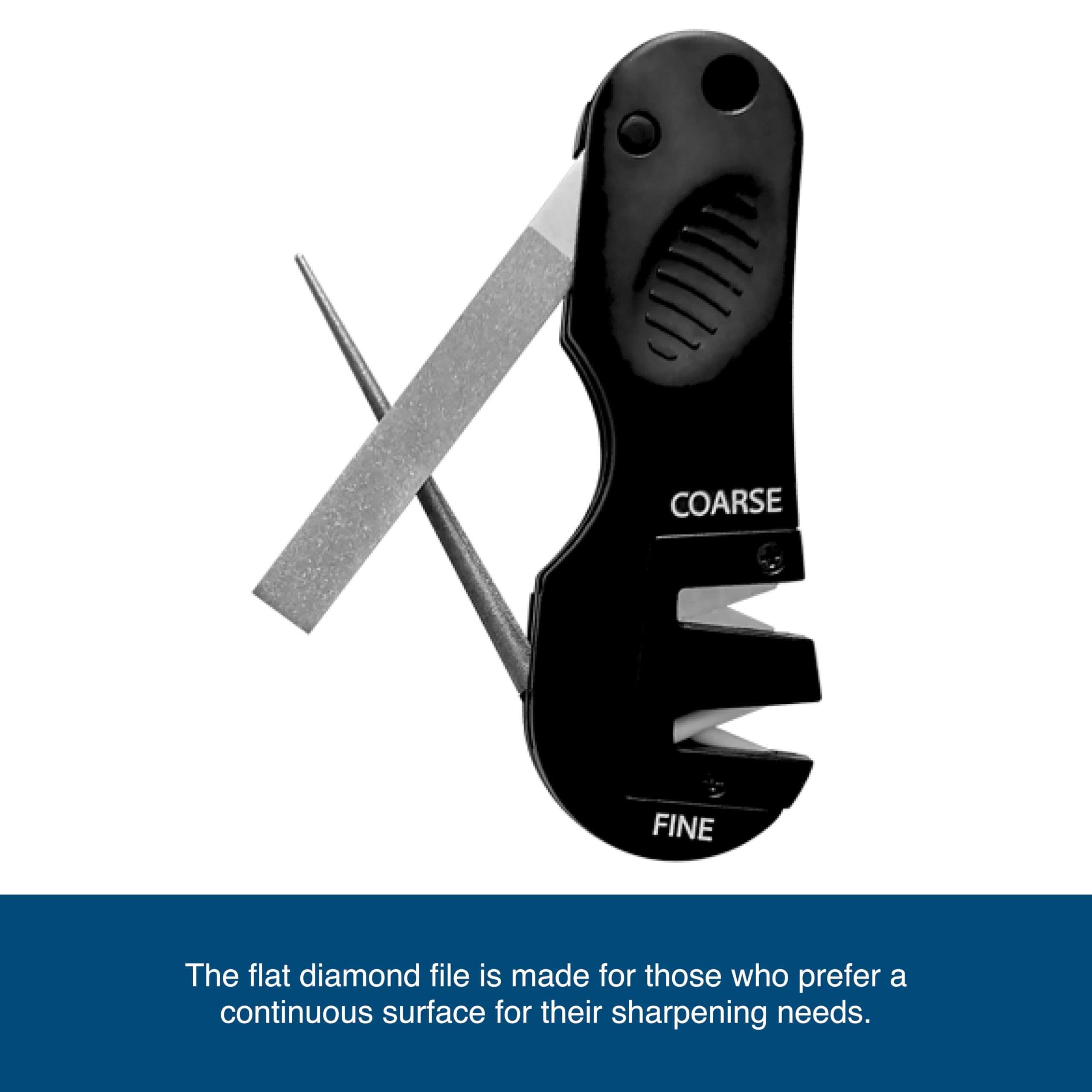 AccuSharp 4-in-1 Knife & Tool Sharpener, Coarse Tungsten Carbide Sharpening Blade & Ceramic Rod with Retractable Diamond-Tapered Rod for Knives, Fish Hooks & Tools, Black
