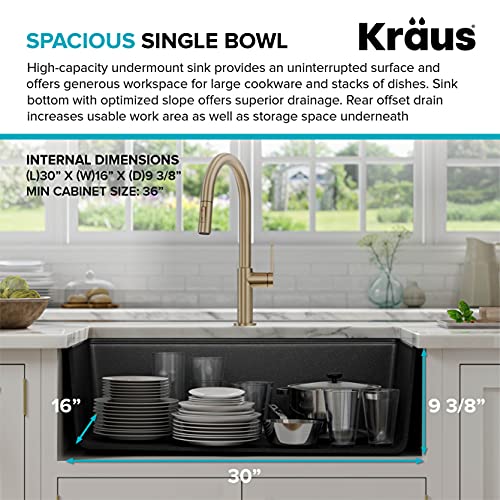 Kraus KGUW2-33MB-100-100, Bellucci Workstation 32 in. Undermount Granite Composite Single Bowl Kitchen Sink in Metallic Black with WasteGuard 1 HP Continuous Feed Garbage Disposal and Accessories