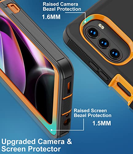 Aimoll-88 Moto G 5G 2022 Case: Heavy Duty Shockproof Protection, Built-in Screen Protector, Black/Orange