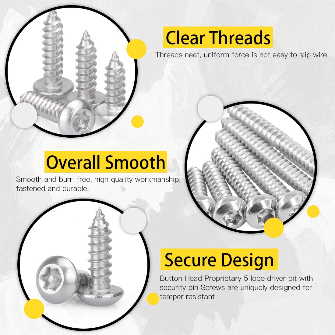 Hilitchi 50 Pcs #8 x 3/4” Stainless Steel Button Head Torx Sheet Metal Screws Security Silver Screws Anti-Theft Tamper Proof with Bit T20