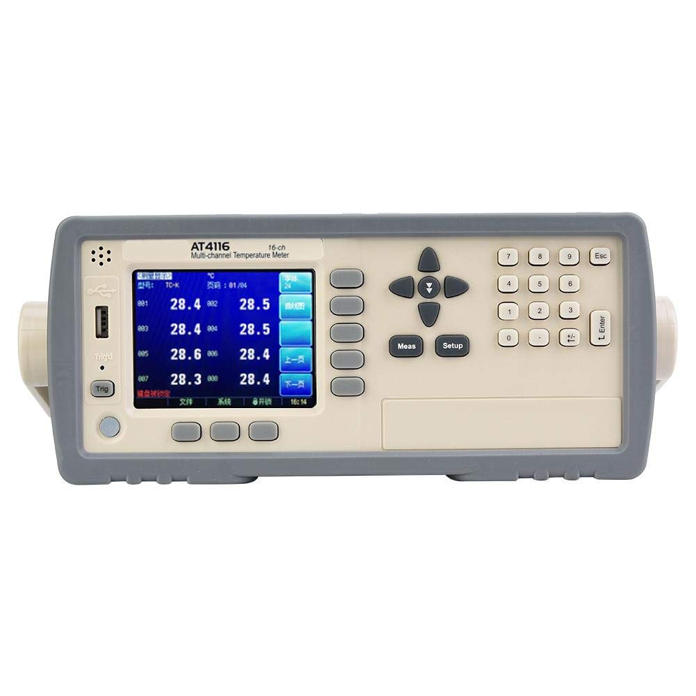 Temperature Recorder, AT4116 Multi Channel Temperature Tester, 16 Channel Professional Temperature Tester Data Logger, with TFT Screen Display, -200℃ -1300℃, USB Port(220v)