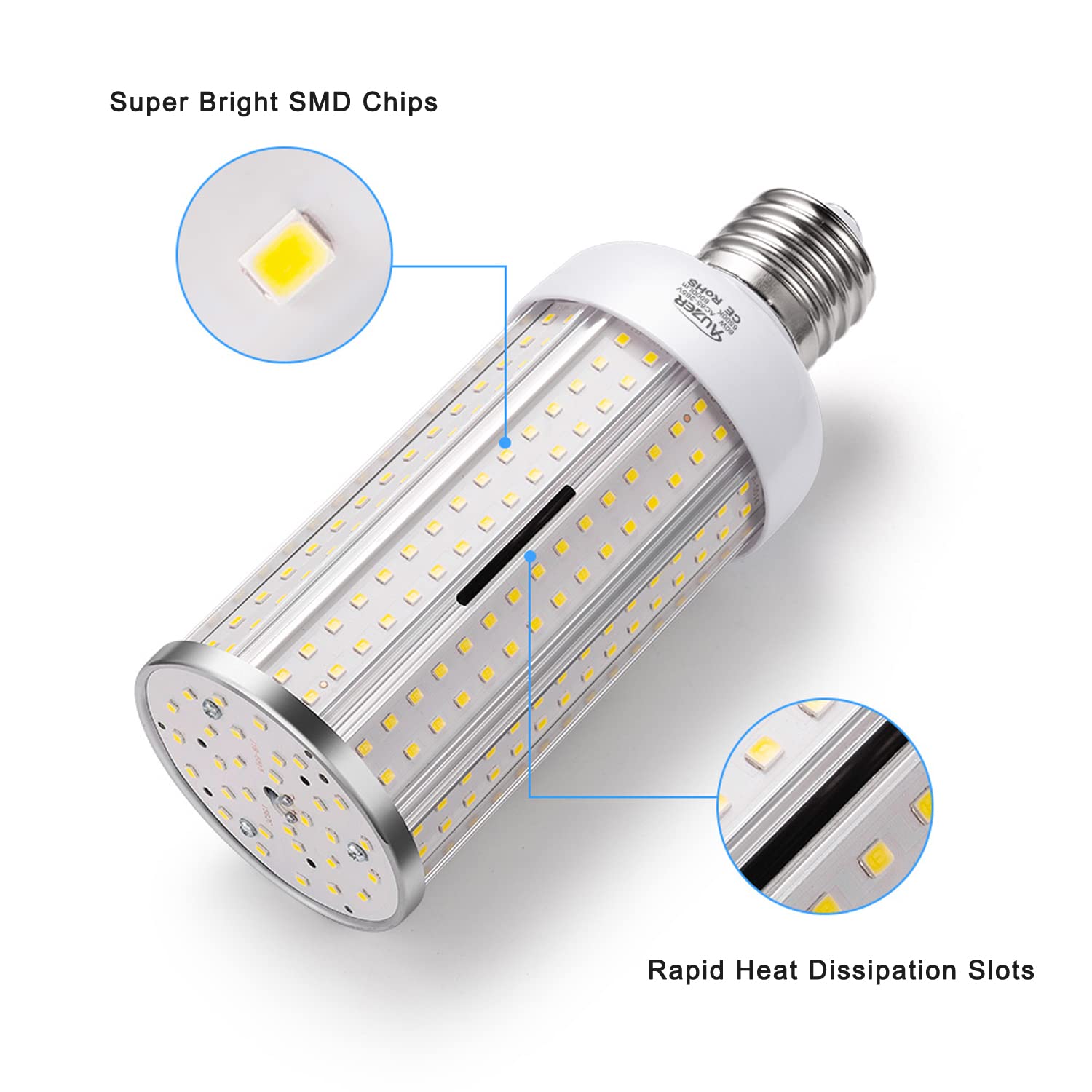 60W LED Corn Light Bulb (450W Equivalent), E26 Standard Base Light, 6000-Lumen, 6500K Daylight Cool White, AC 85V-265V, Corn LED Bulb for Indoor Outdoor Large Area Garage Factory Warehouse High Bay