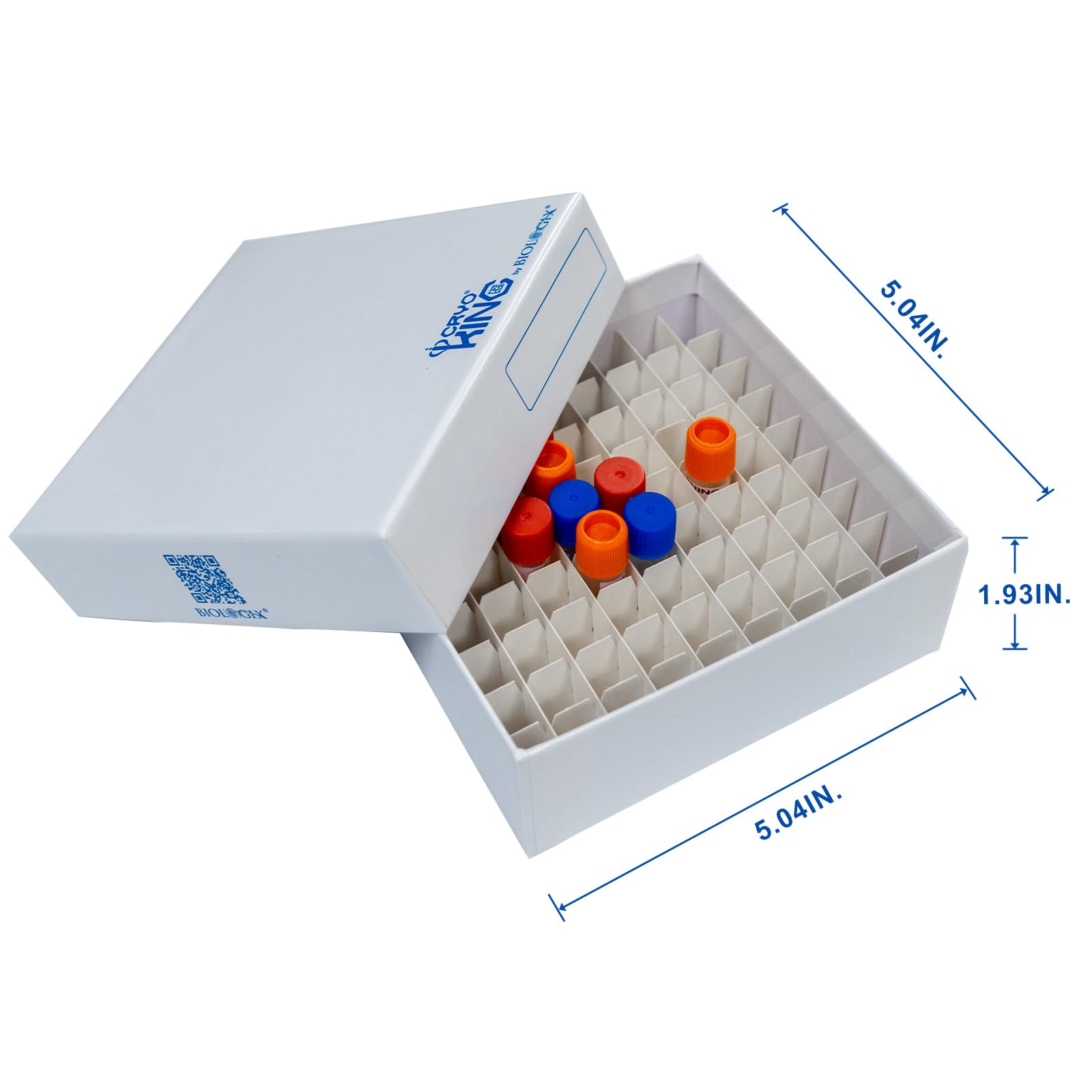 CryoKing Cardboard Cryogenic Lab Freezer Box 2 Inch Height 81-Well Microtube Storage Box, Plastic Coating Cryo Boxes, White Box, Pack of 5