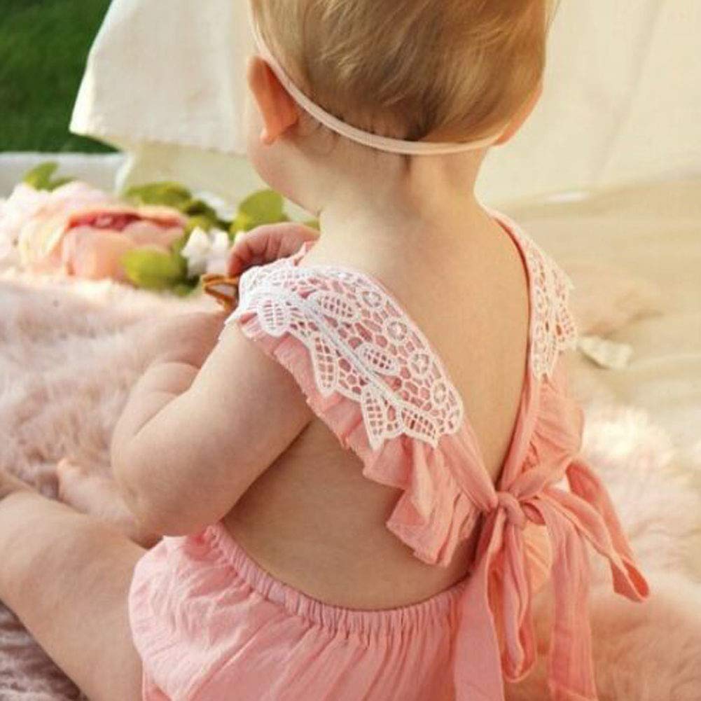 KMBANGI Cute Infant Newborn Baby Girl Lace Ruffle Romper Jumpsuit Bodysuit Summer Outfit Clothes (12-18 Months, Pink)