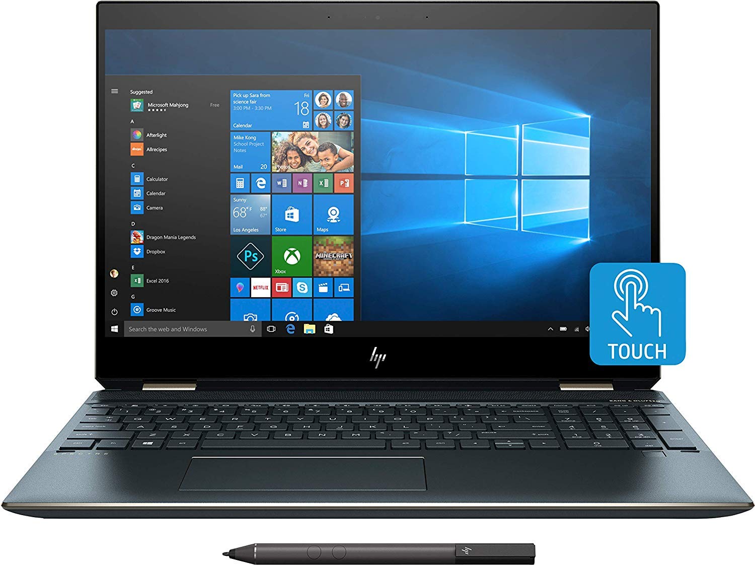 HP 2019 Spectre x360 15t Touch 4K IPS AMOLED GTX 1650 2-in-1 with 6 core 9th Gen Intel i7 9750H, 1TB SSD, 16GB, 3 Years McAfee Security Key,Windows 10 PRO Upgrade, Worldwide Warranty (Poseidon Blue)