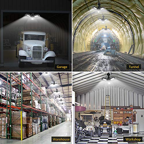 60W LED Garage Lights with Hook and Plug, 6000LM 6000K Super Bright LED Garage Ceiling Lights, Handheld Deformable LED Shop Lights with Adjustable Panels for Garage, Workshop, Warehouse
