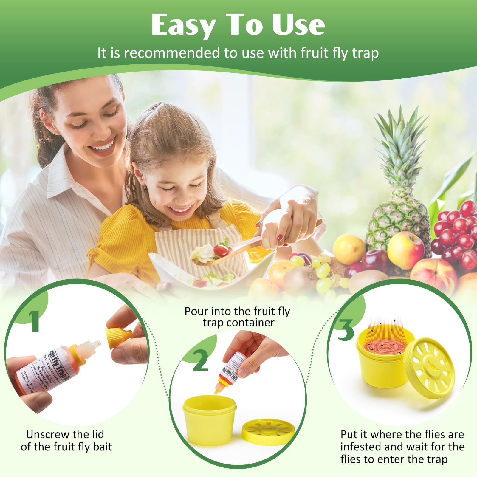 4 Pack Fruit Fly Trap Refill Liquid Only, Fruit Fly Trap for Indoors Bait Refill, Ready-to-Use Natural Fruit Fly Killer Liquid Bait for Home, Kitchen & Dining Area Non-Toxic for Kids & Pets