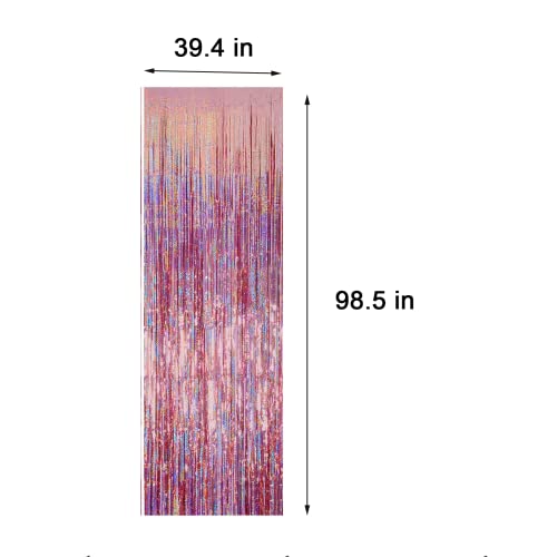 AimtoHome 3.3 ft x 8.2 ft Metallic Tinsel Foil Fringe Curtains, Tinsel Backdrop Shimmer Foil Rain Curtain ,Pack of 2 Streamer Backdrop (Rose Gold)