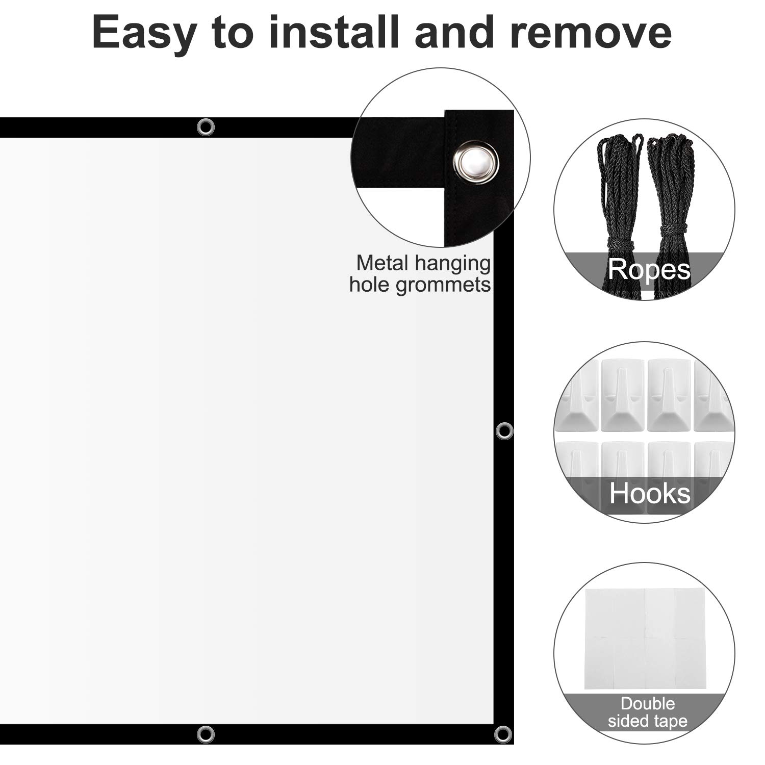 60 inch Projector Screen, 16:9 HD 4K Foldable No Crease Portable Video Projection Movie Screen Grommets for Outdoor Indoor Home Theater
