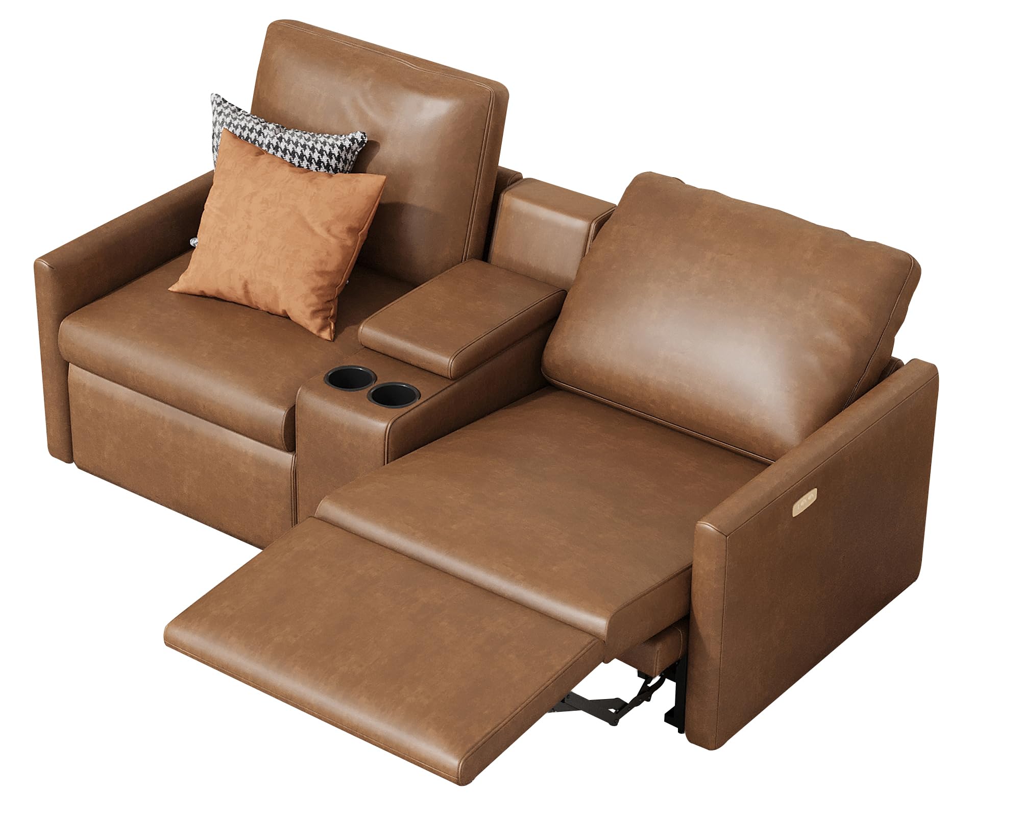 AMERLIFE Power Recliner, Reclining Sectional Sofa with Console& Dual Recliner, Loveseat Recliner Couch with Cup Holder& Charging Socket, Leather Modular Sofa for Living Room