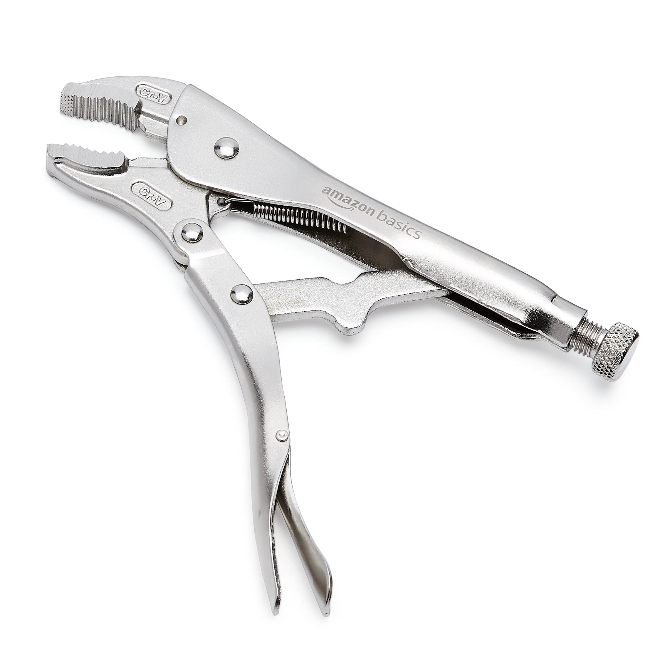 Amazon Basics 5-Piece CR-V Locking Pliers and Wire Cutters Set with Carrying Case, 2 Straight, 3 Curved Jaw, 6.5-10 Inch, Silver