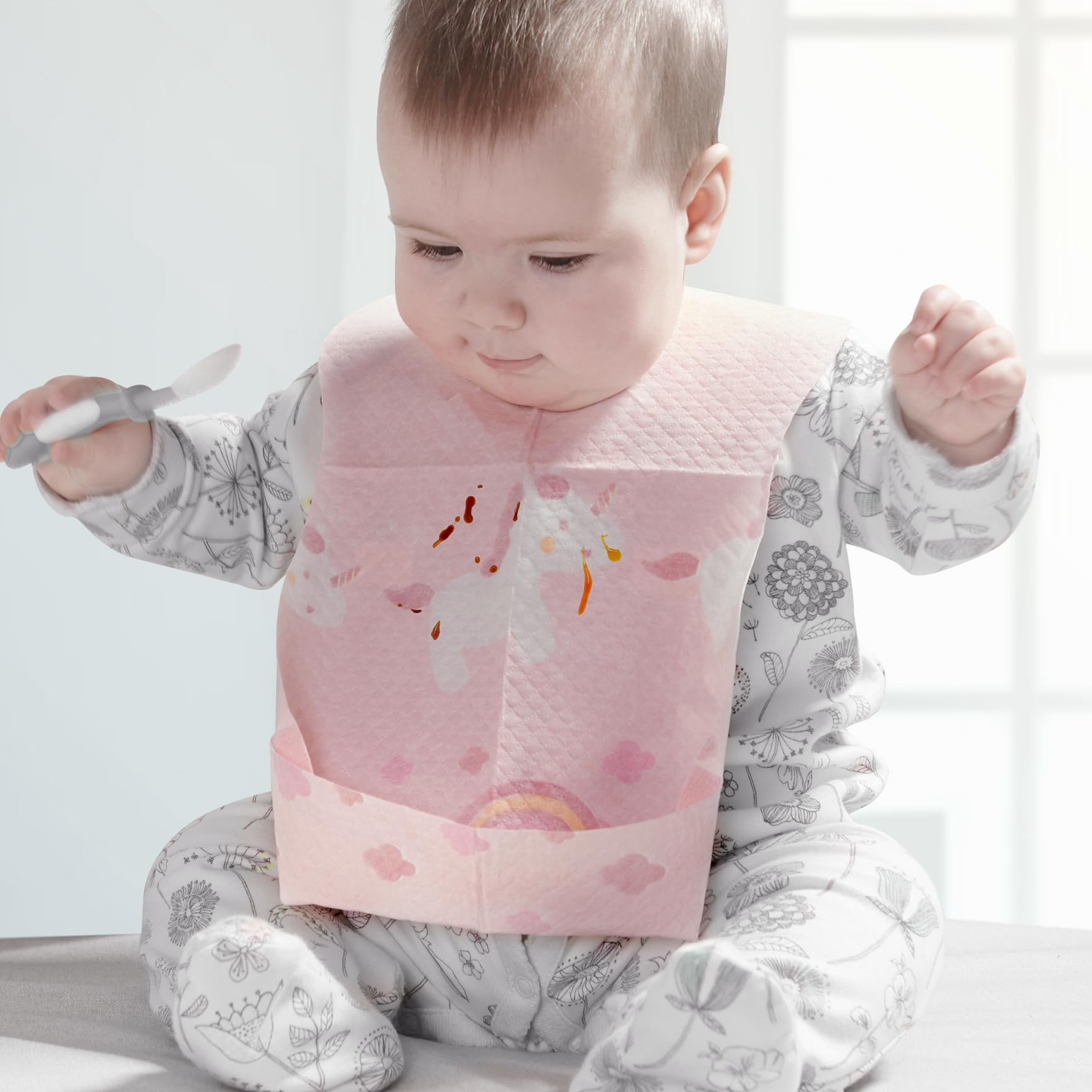 SUNVENO Disposable Bibs, Baby Disposable Bib Leak-proof Liner & Reusable Fastener, 20 Pieces