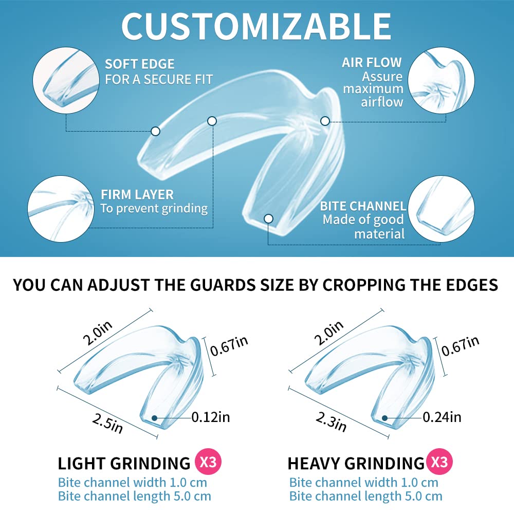 AKSO MEDICOS Bruxism Mouth Guard,Teeth Whitening Mouth Tray,2 Sizes,Pack of 6 Sports Mouth Guard with Case