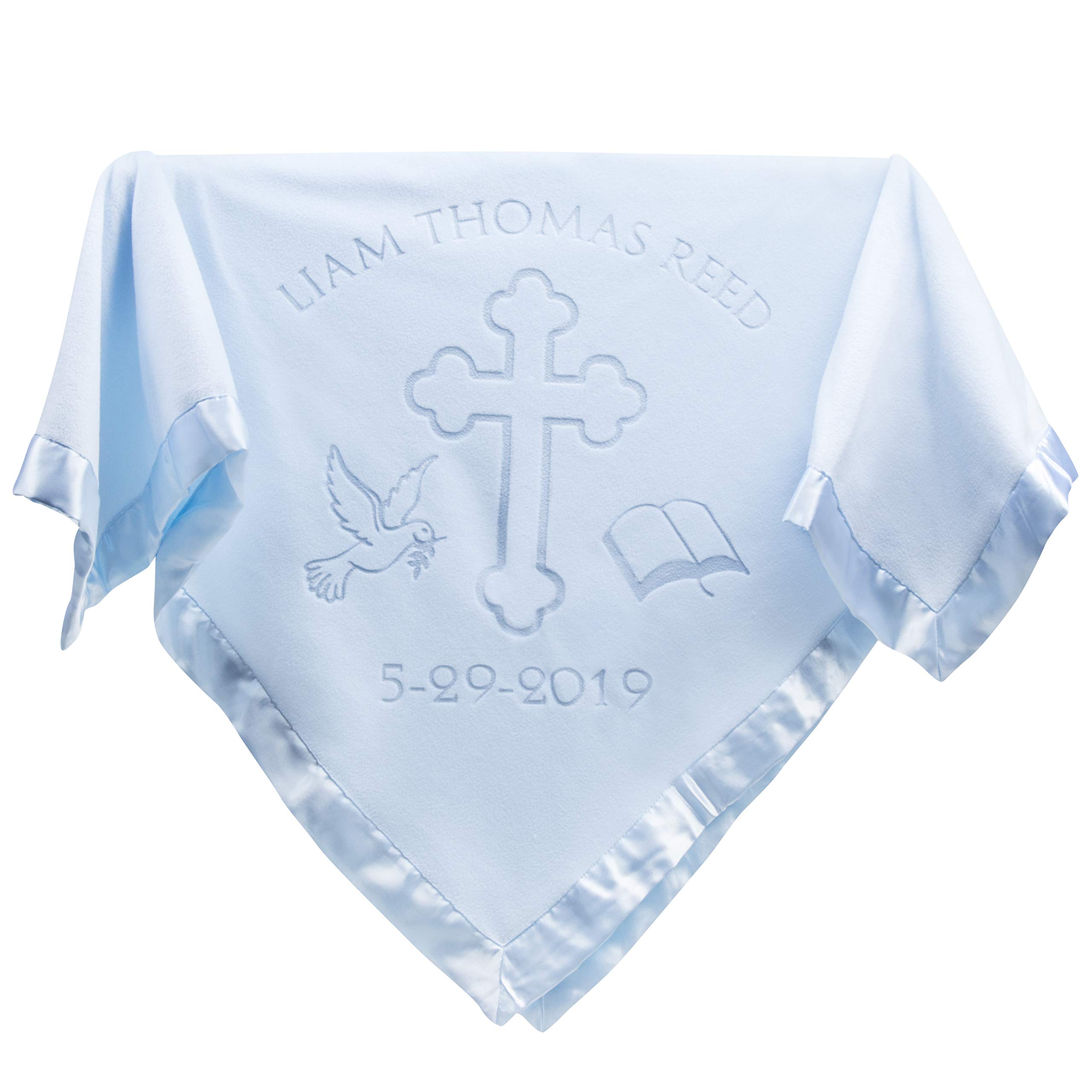 Custom Catch Personalized Baptism Baby Blanket Gift - Boy or Girl Christening - Name and Date (2 Text Lines)