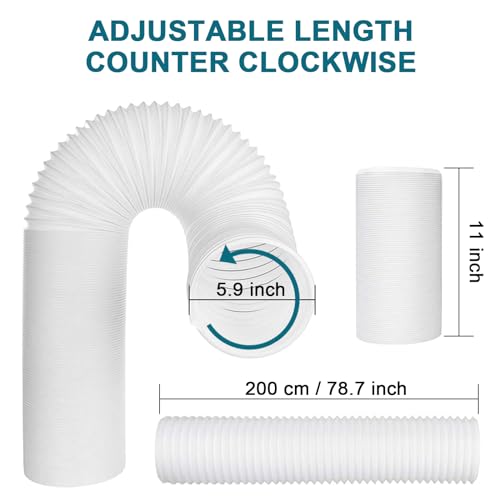 5.9 Inch Portable Air Conditioner Hose - Portable AC Hose with 79" Length Anti-Clockwise Thread, Universal AC Exhaust Hose Air Conditioner Parts Accessories
