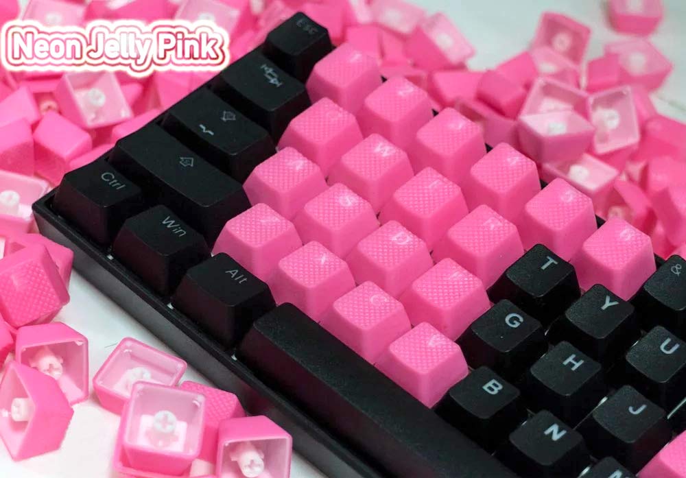 Tai-Hao Rubber Gaming Backlit Keycaps Set - 22 Keys for Cherry MX Mechanical Keyboards Compatible OEM Include Key Puller (Neon Jelly Pink)