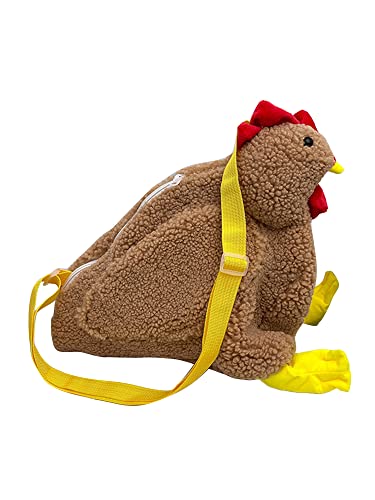Cute Chicken Crossbody Bags for Women Girl Plush Handbags Cartoon Rooster Shoulder Bag (Khaki)