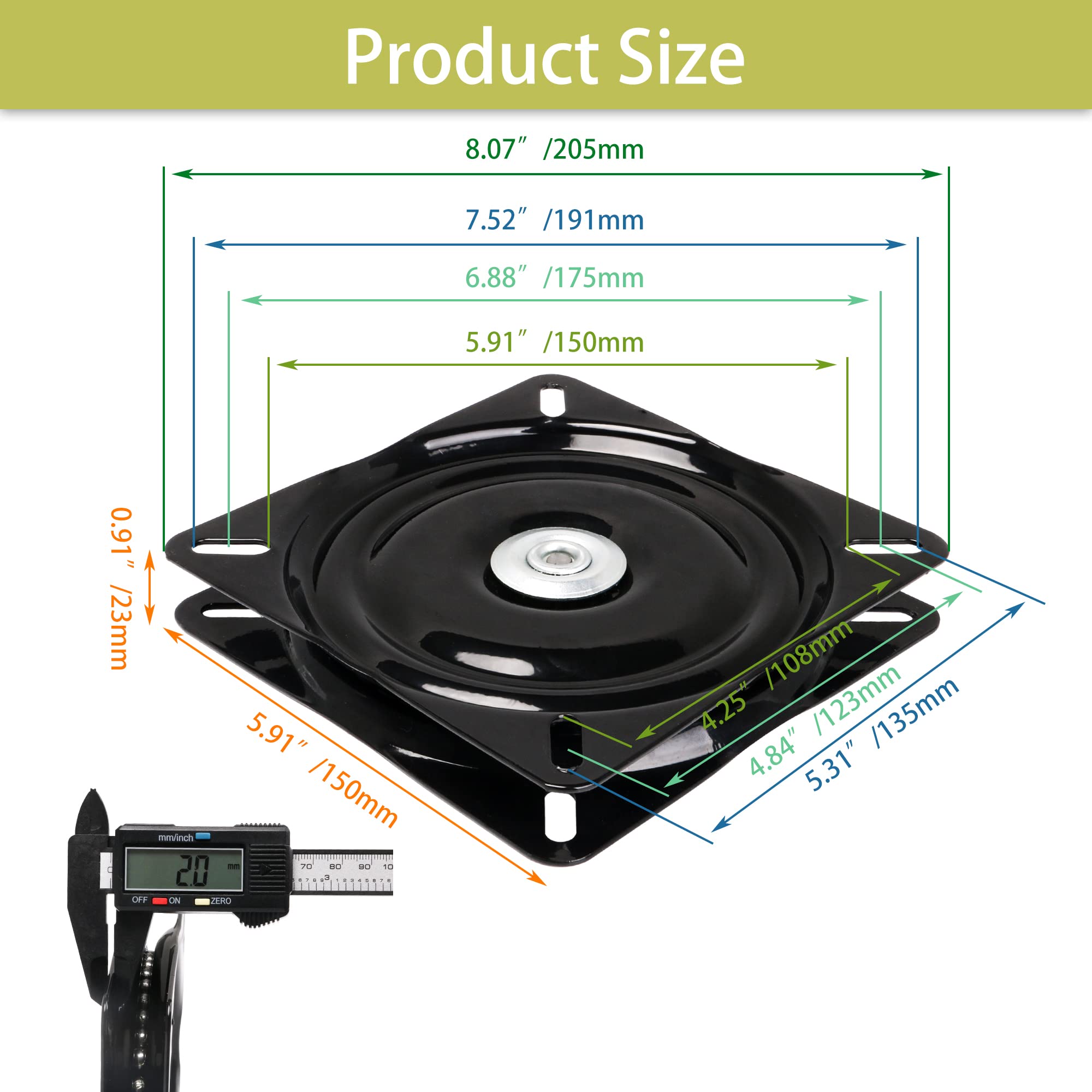 6" Square Swivel Replacement for Recliner Chair or Furniture - Ball Bearing Swivel A3 Steel Plate