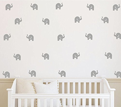 Cute Elephant Decal -36 Set Elephant Wall Decor Stickers for Kids Bedroom- Art Vinyl Removable Nursery Room Wall Decals (Light Gray)
