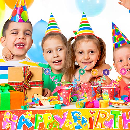 32pieces Kids Drinking Straws Reusable Donut Theme Kids Party Straws for Theme Party Crazy Straw
