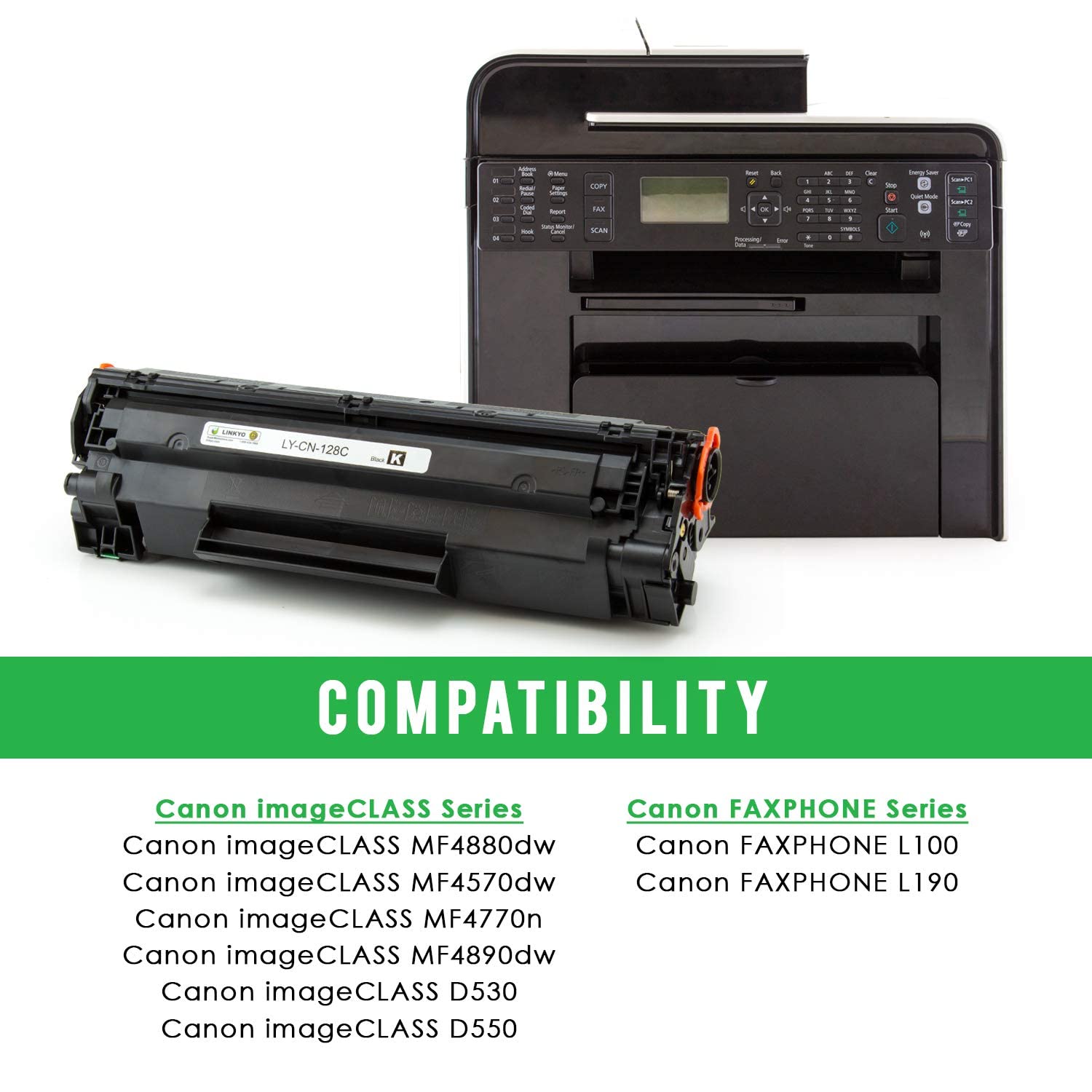 LINKYO Compatible Toner Cartridge Replacement for Canon 128 (Black, 3-Pack)
