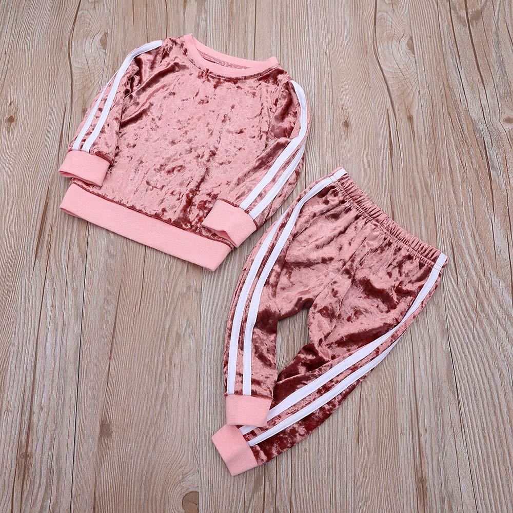 MYGBCPJS 2Pcs Fashion Toddler Baby Girl Velvet Sweatshirt Tops Pant Set Tracksuit