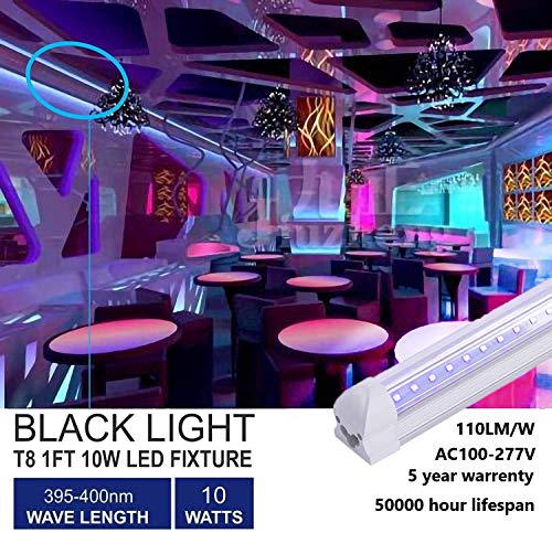 4 Pack LED UV Black Light Bar 1FT 10W T8 Integrated V Shaped, Blacklight Fixture for Blacklight Poster and Party, Fun Atmosphere Led Stage with Built-in ON/Off Switch(1ft 10w, 4 Pack)