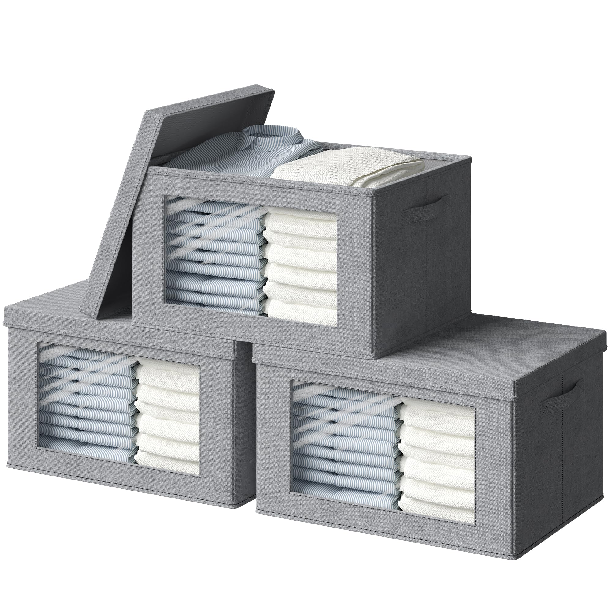 Storage Bins with Lids,Transparent Window Fabric Storage Boxes,Foldable Storage Baskets with Handles,closet organizers and storage bins for Clothes,Books,Yarn,Home,Office