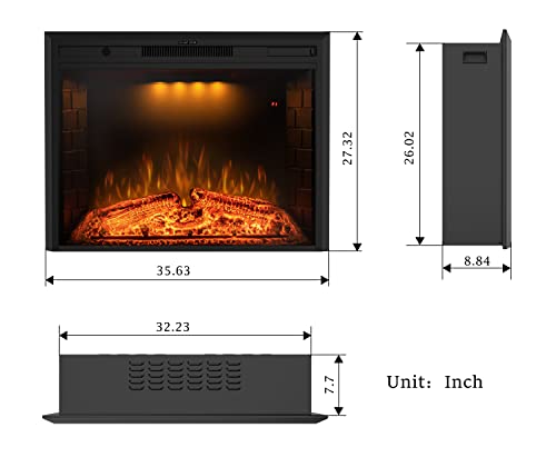 Benrocks 36'' Electric Fireplace Inserts, Recessed & Built in Wall Electric Fireplace Heater with Fire Crackling Sound, Adjustable Top Light & Flame Speed, Overheating Protection, 750/1500W Black