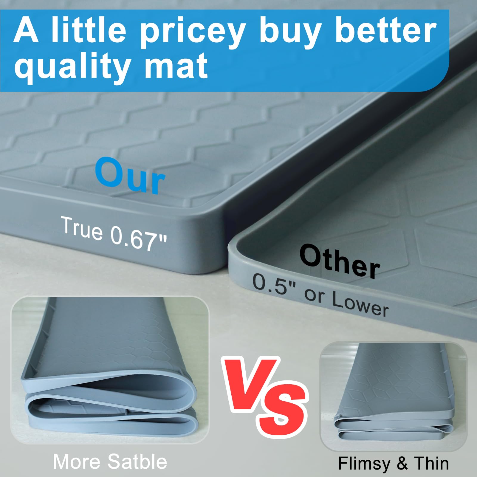 AECHY Under Sink Mat, 34" x 22" Silicone Under Sink Liner, Under Kitchen Sink Mat with Unique Drain Hole Design, Waterproof & Flexible Sink Mats for Kitchen, Bathroom and Laundry Room Gray