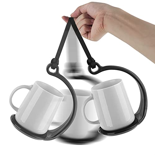 Adorila 2 Pack Anti Spill Drink Carrier, Unspillable Cup Carrier with Silicone Coaster, Mug Holder for Tea Cup, Coffee Mug, Soup Bowl (Black)