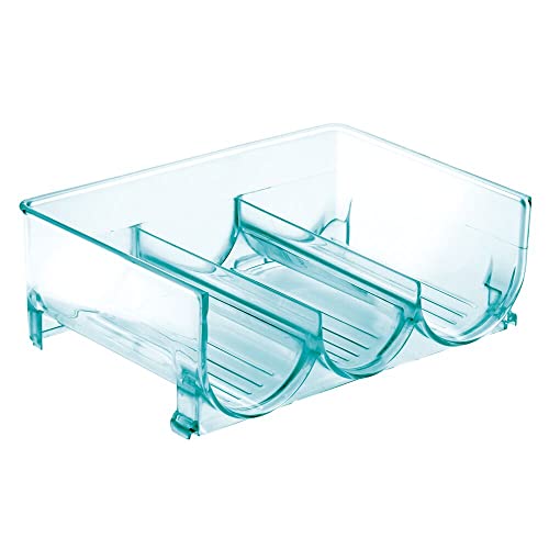 mDesign Stackable Plastic 3 Bottle Refrigerator Wine Rack - Kitchen Storage Organizer for Champagne, Wine or Water Bottles - Stacking Wine Organizer for Fridge - Ligne Collection - 4 Pack - Blue Tint