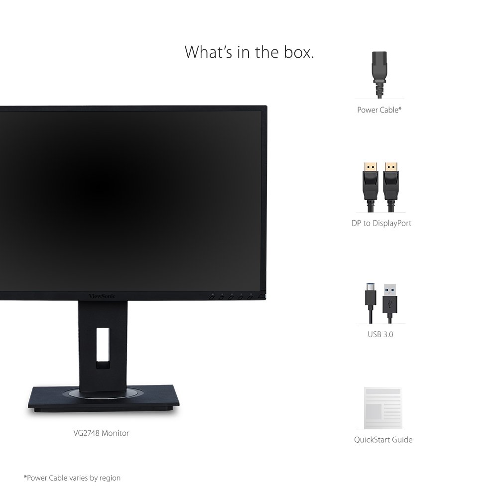 ViewSonic VG2748 27" IPS 1080p Ergonomic Monitor with HDMI DisplayPort USB and Tilt for Home and Office, Black (Renewed)