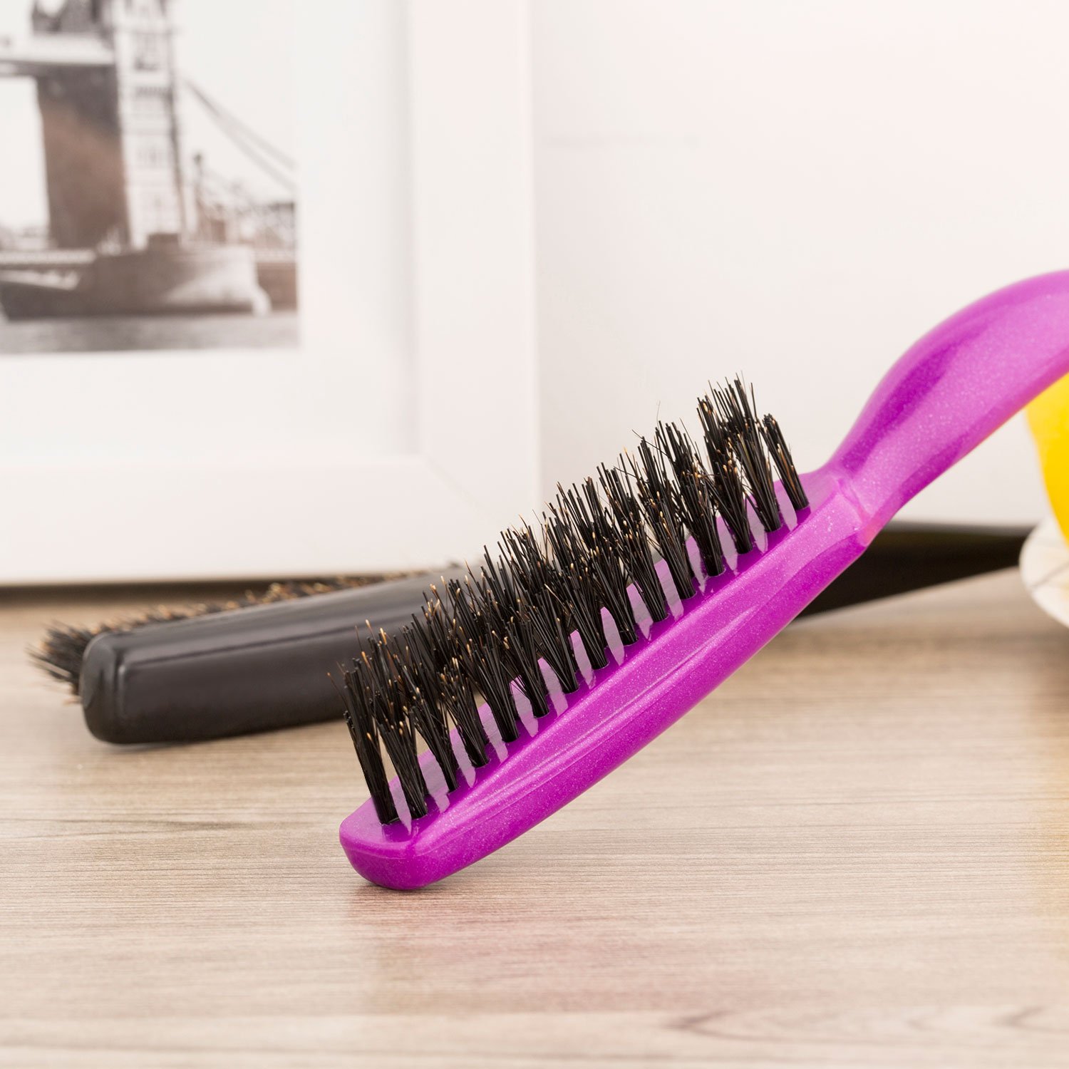 Frienda 2 Pieces Boar Bristle Brush Comb Hair Teasing Brush for Women Men Salon Boar Nylon Bristle Beauty Styling Backcombing Tool(Fuchsia and Purple)